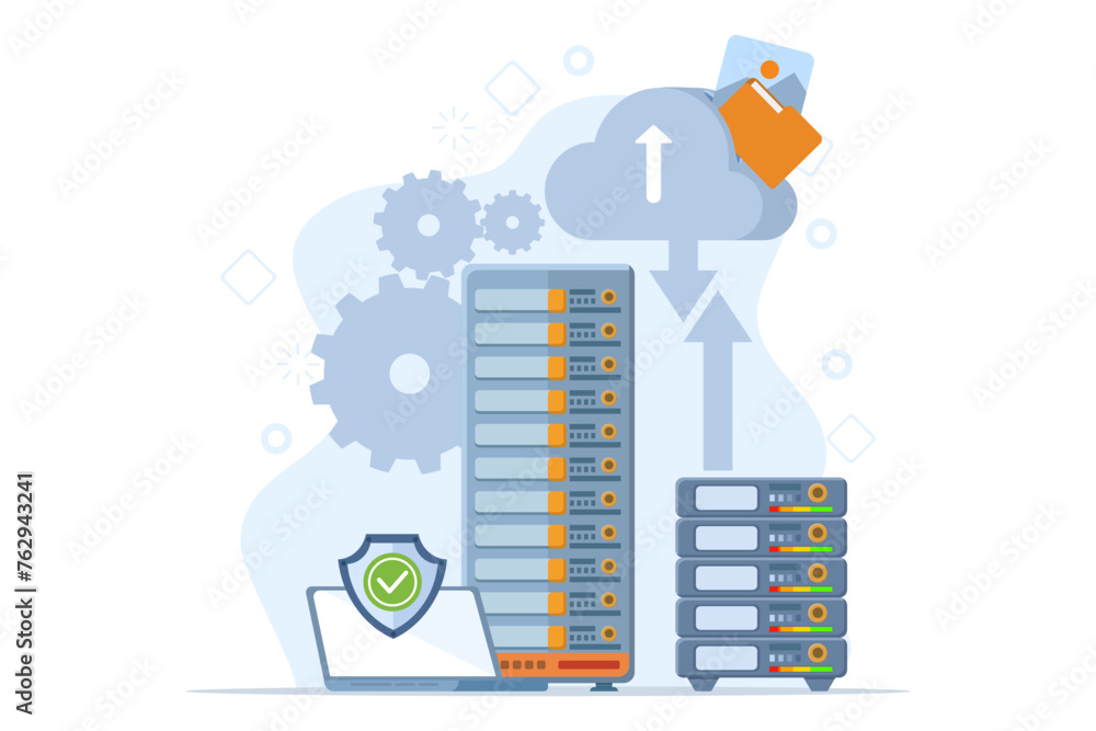 Concept of cloud storage, file downloading, database protection, data ...