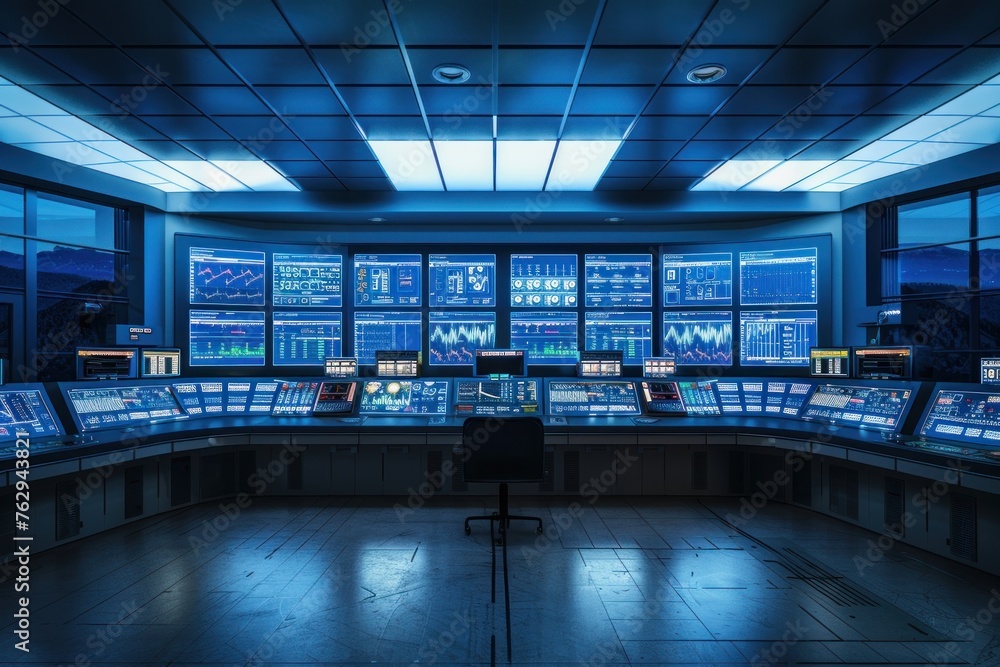 Futuristic Control Room with Advanced Technology, Central Chair for ...