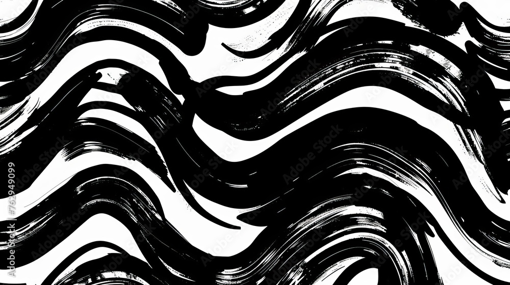 Wavy and swirled brush strokes vector seamless pattern, bold curved ...