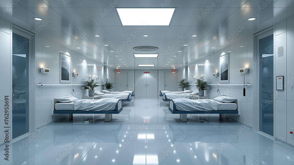 A new modern morgue in a hospital setting, designed with sleek surfaces ...