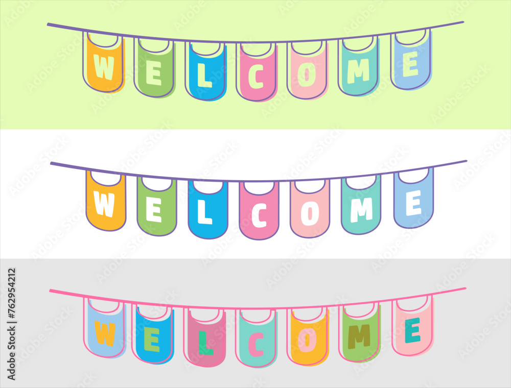 Welcome Word Hanging Pennant. With Three Different Coloring Style and ...