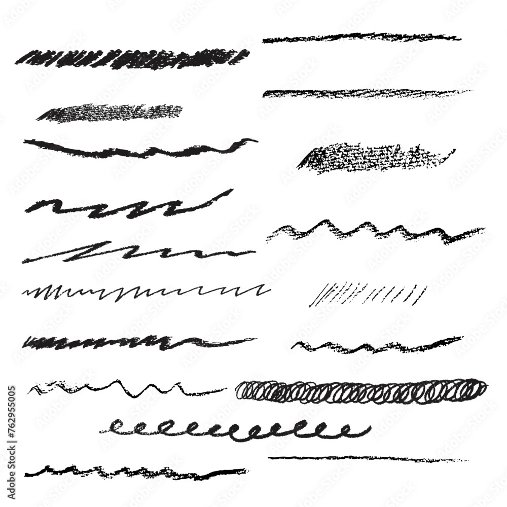 Black collection set of charcoal brushes . Hand drawn vector texture ...