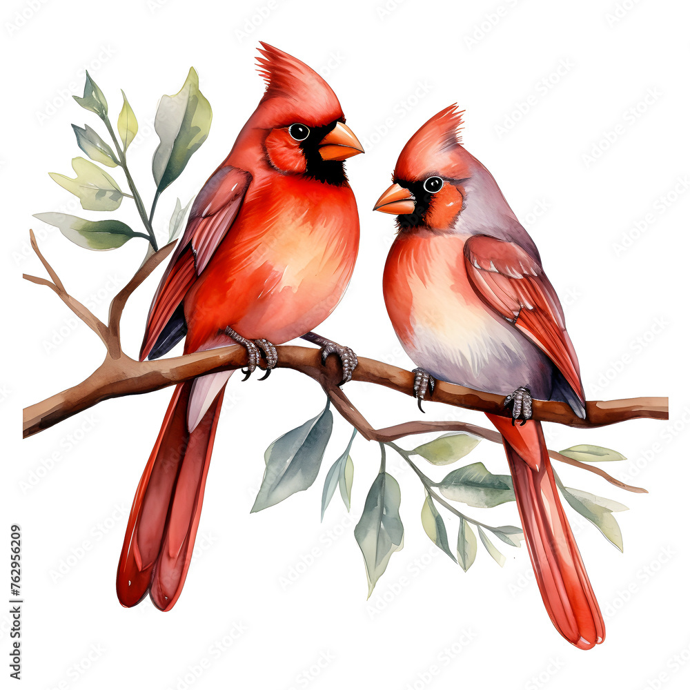 Clipart illustration male and female cardinals sitting on the Branch on ...