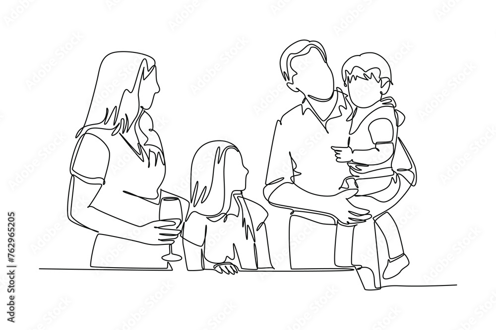 Simple continuous line drawing icon Family gathering. Picture of A ...