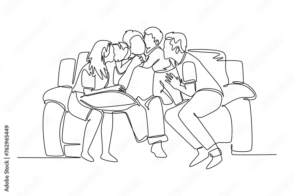 Simple continuous line drawing icon Family gathering. Picture moment of ...