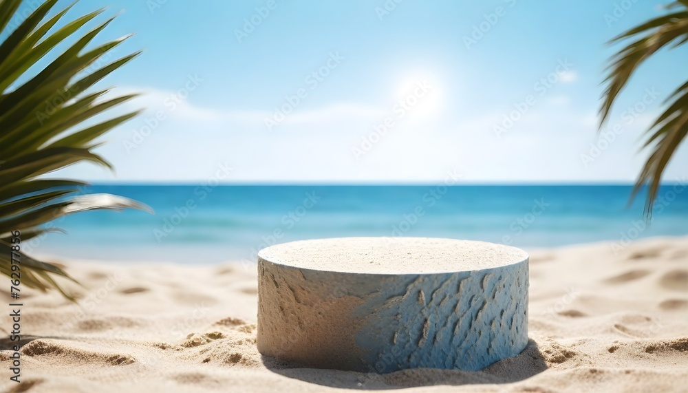 Beach podium background product summer sand display stand sea cosmetic ...