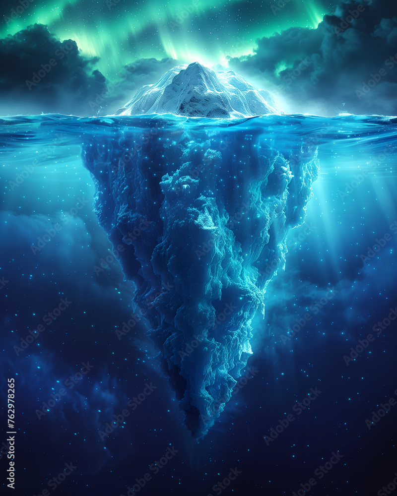 Spectacular image of the surface and underwater parts of the iceberg ...