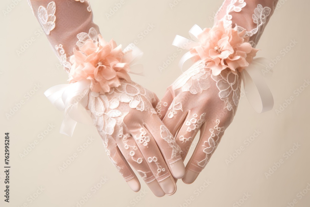 Whimsical Coquette aesthetic-inspired floral lace gloves in soft blush ...