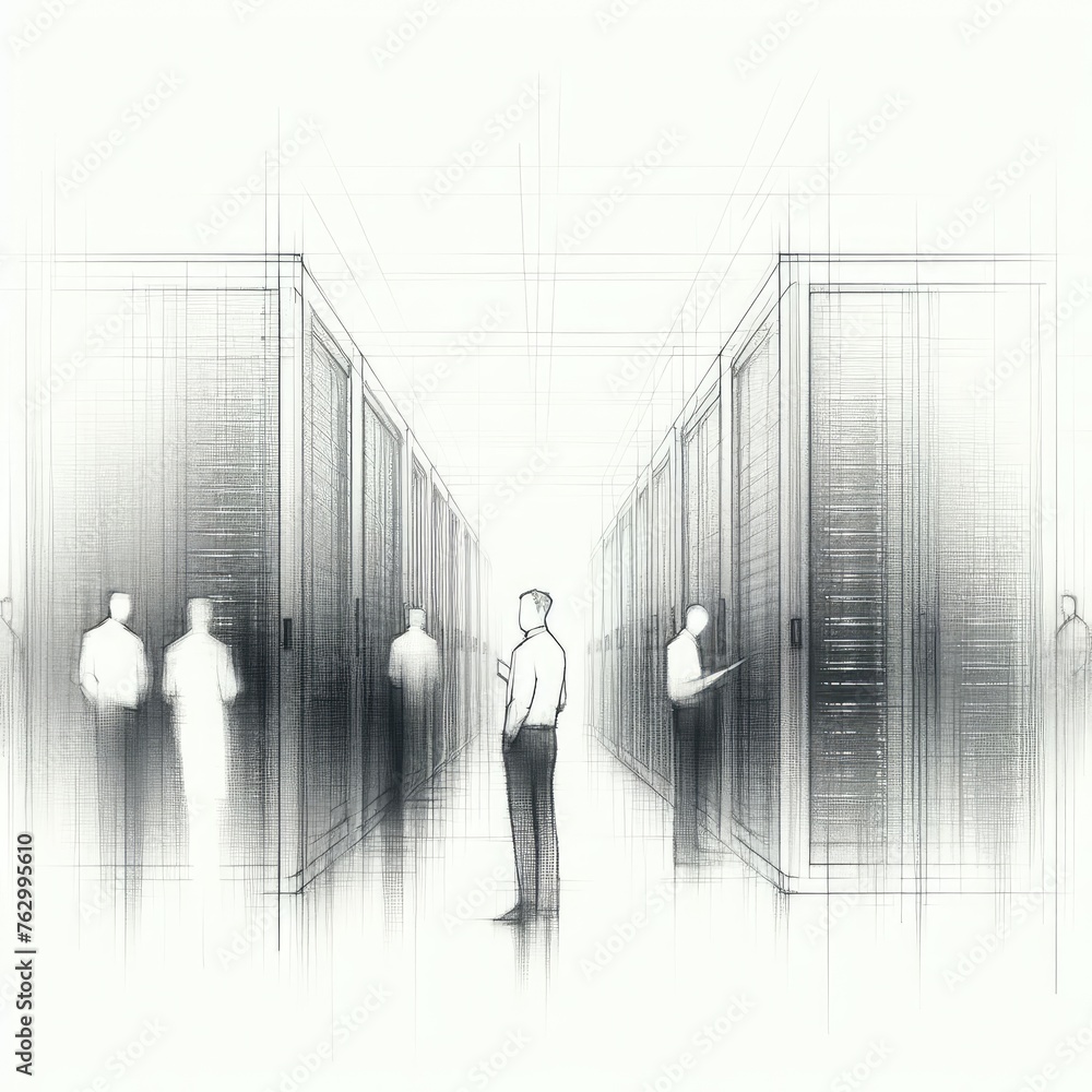 Sketch of Server rack cluster in a data center with Generative AI ...