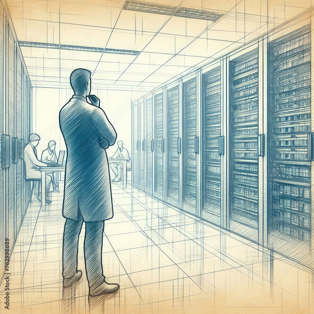 Sketch of Server rack cluster in a data center with Generative AI ...