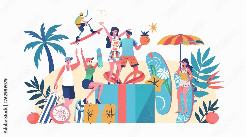 This summer event concept promotional banner depicts people giving ...