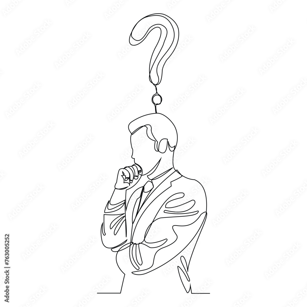 Vetor de Continuous single line sketch drawing of thinking man with ...