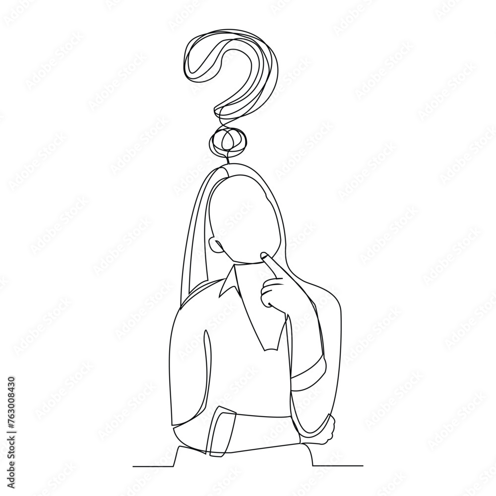 Continuous single line sketch drawing of thinking woman with questions ...