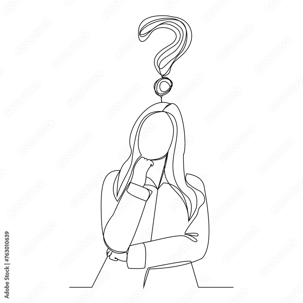Vetor de Continuous single line sketch drawing of thinking woman with ...