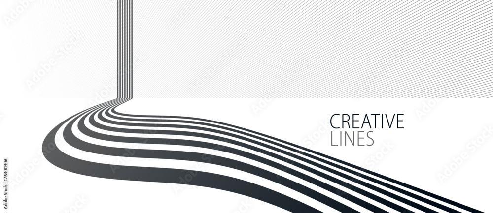 Future lines in 3D perspective vector abstract background, black and ...