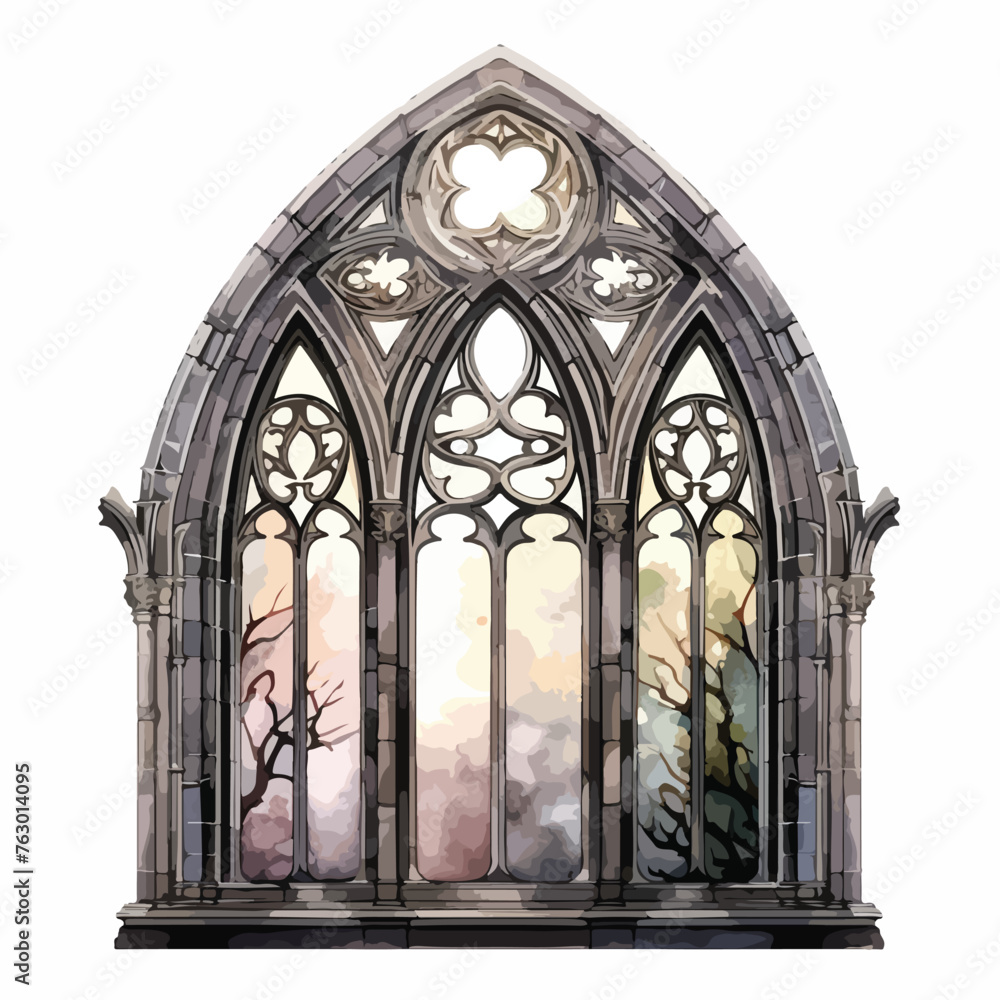 GOTHIC Window Watercolor Clipart isolated on white background Stock ...