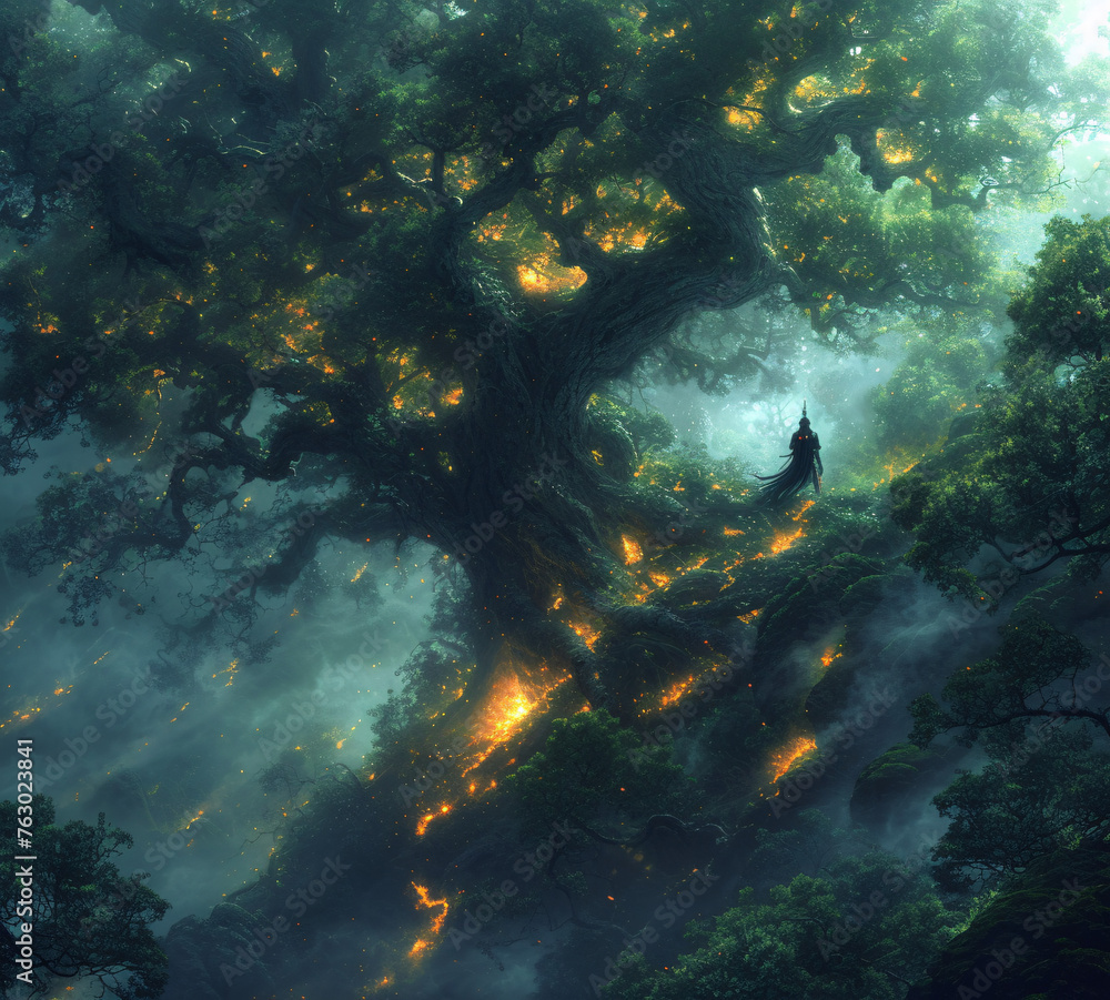 Enchanted Forest Nightfall - A Magical Landscape with Glowing Trees and ...