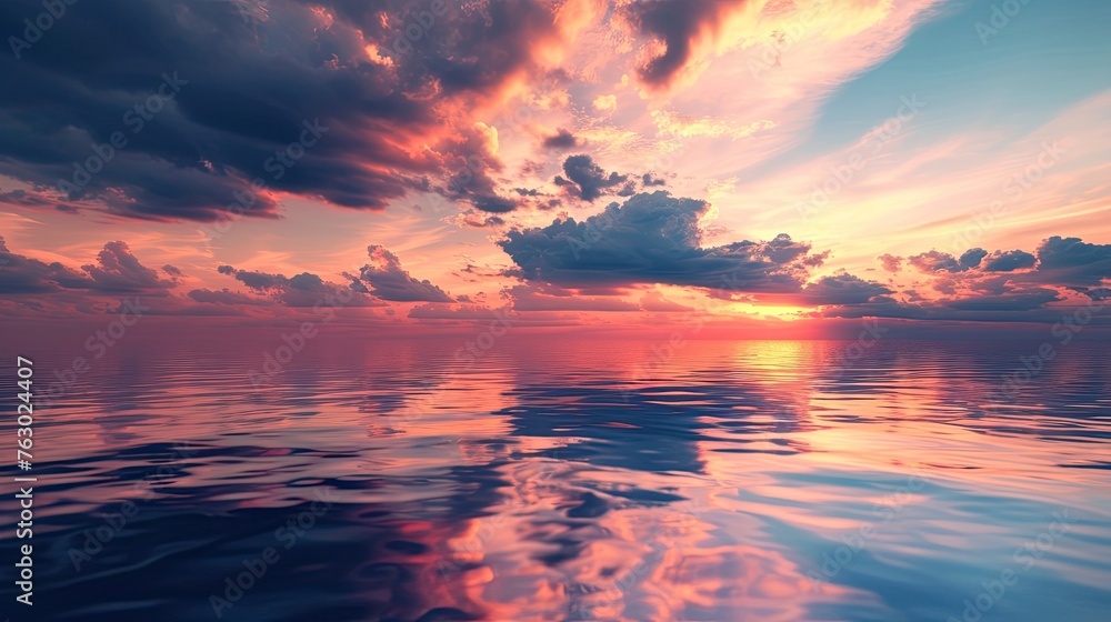 Hyper realistic background, sunny sky reflected in the water. Sea ...