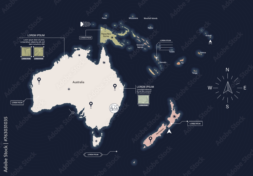 Australia & New Zealand Map Vector Layout Stock Template | Adobe Stock