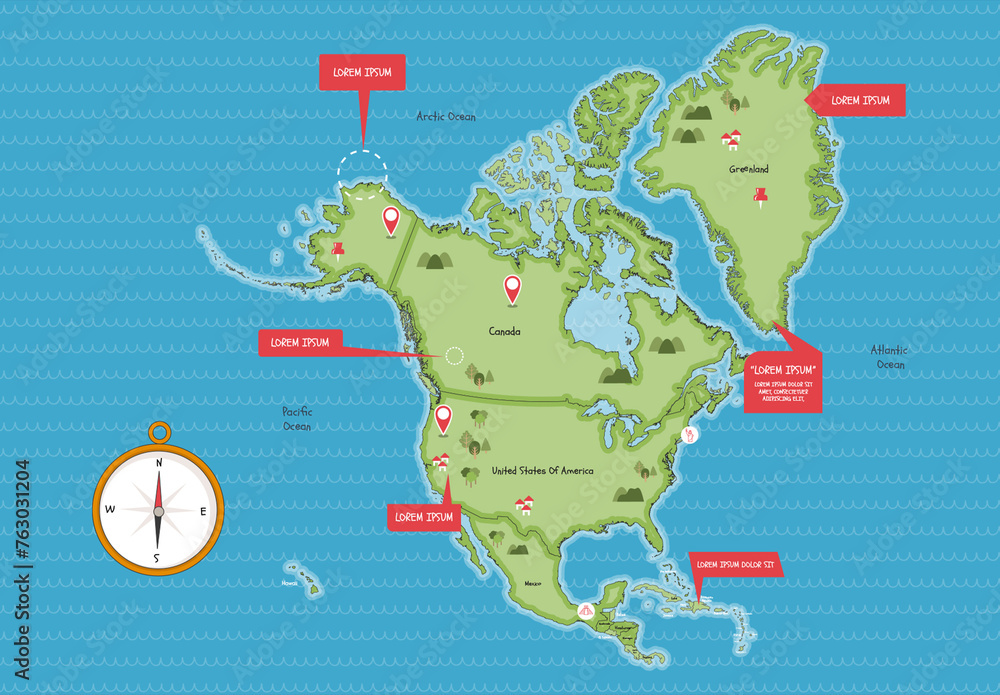North America Map Vector Layout in Cute Style Stock Template | Adobe Stock