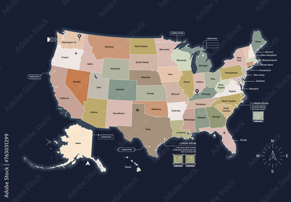 USA United States of America Map Vector Layout Stock Template | Adobe Stock