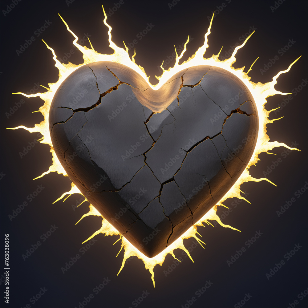 Sparking electric crack heart stone background, lightning electricity ...