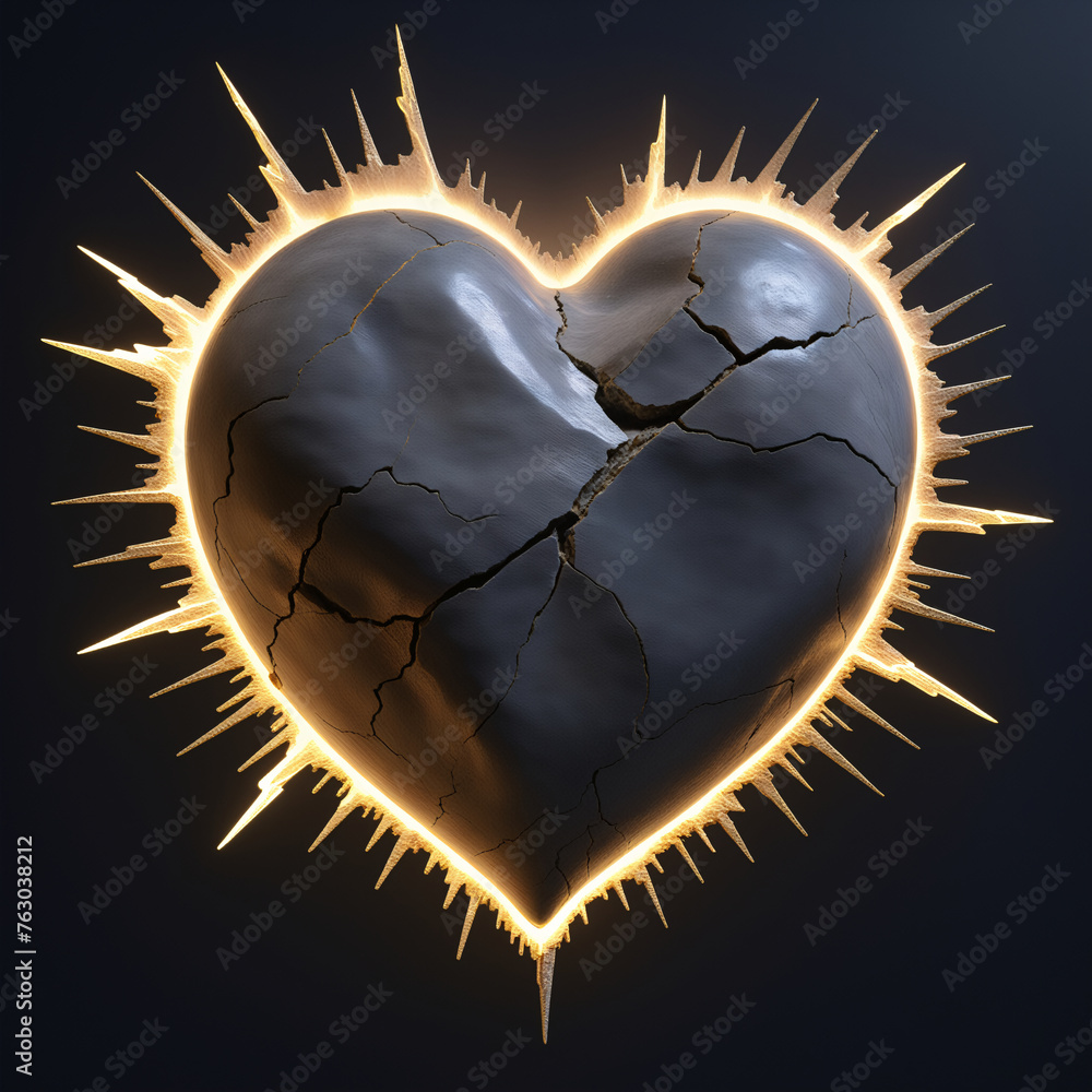 Sparking spike cracking black heart background, lightning electricity ...