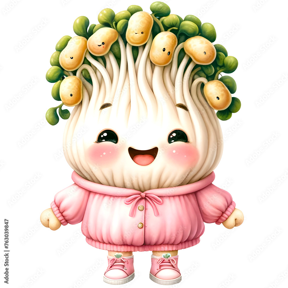 Cute Mung Bean Sprout vegetable character wearing cute pink pastel ...
