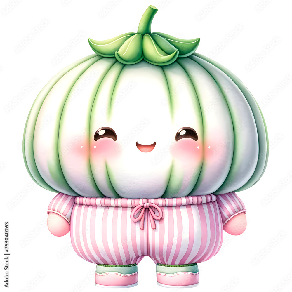 Snake Bean vegetable character wearing cute pink pastel outfit with ...