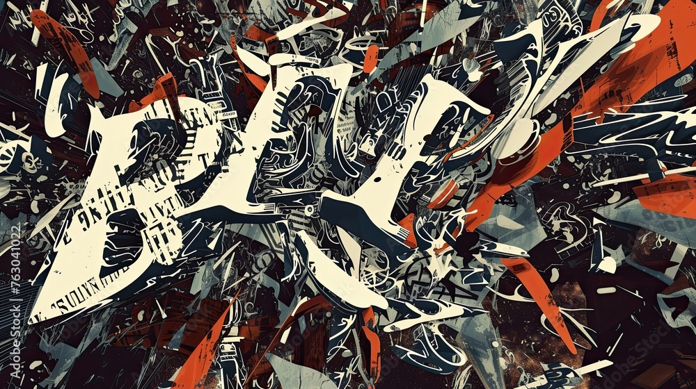 Abstract illustration of distorted, messy, deformed, sloppy typography ...