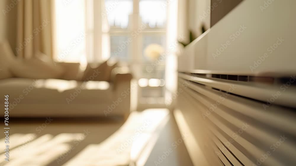 A topdown view of a beige panel heater highlighting its slim design and ...