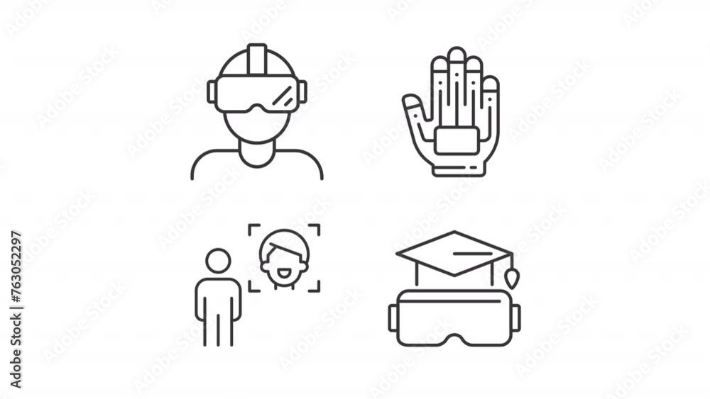 Virtual experience line animations. Animated devices icons. VR in ...