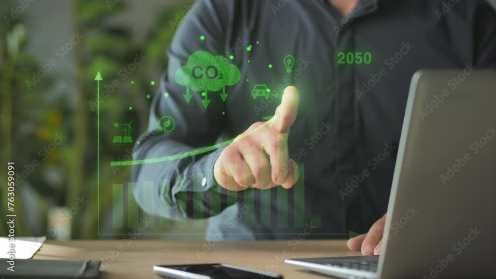 Vidéo Stock green energy zero emission carbon co2 reduction graph ...