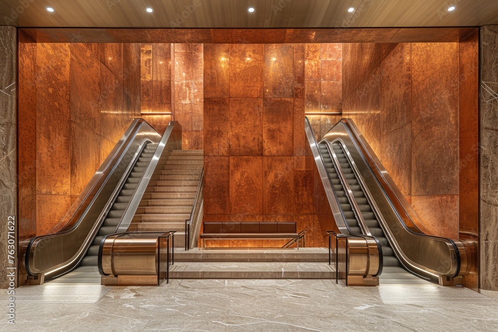elevator escalator is moving staircase used as transportation between ...