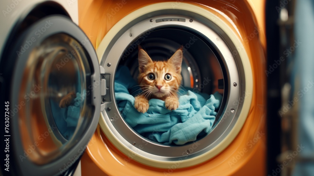 Home Cat in a Washing Machine. Accidental entrapment of cats in front ...