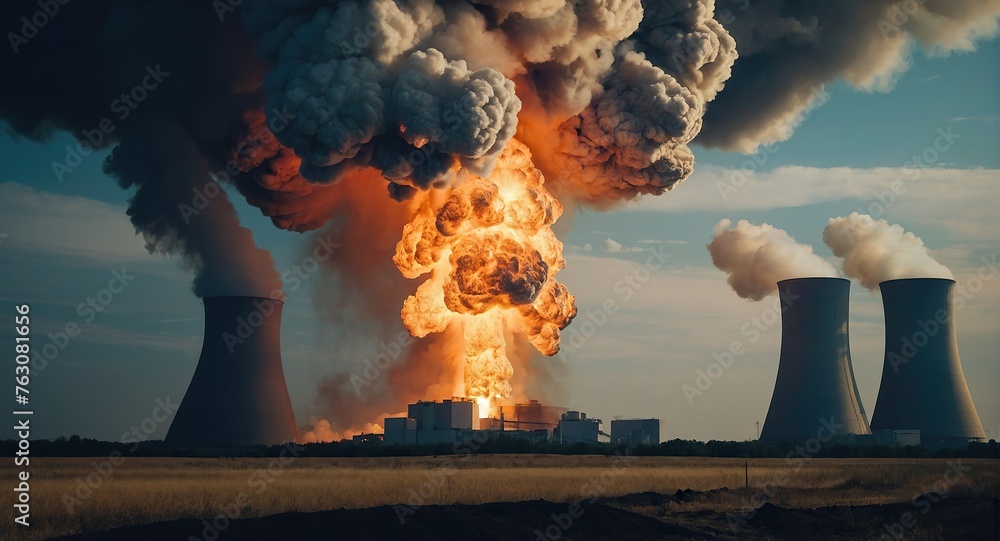 Radioactive flame and smoke cloud after a nuclear plant explosion Stock ...