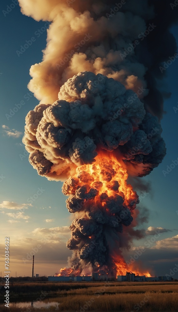 Radioactive flame and smoke cloud after a nuclear plant explosion Stock ...