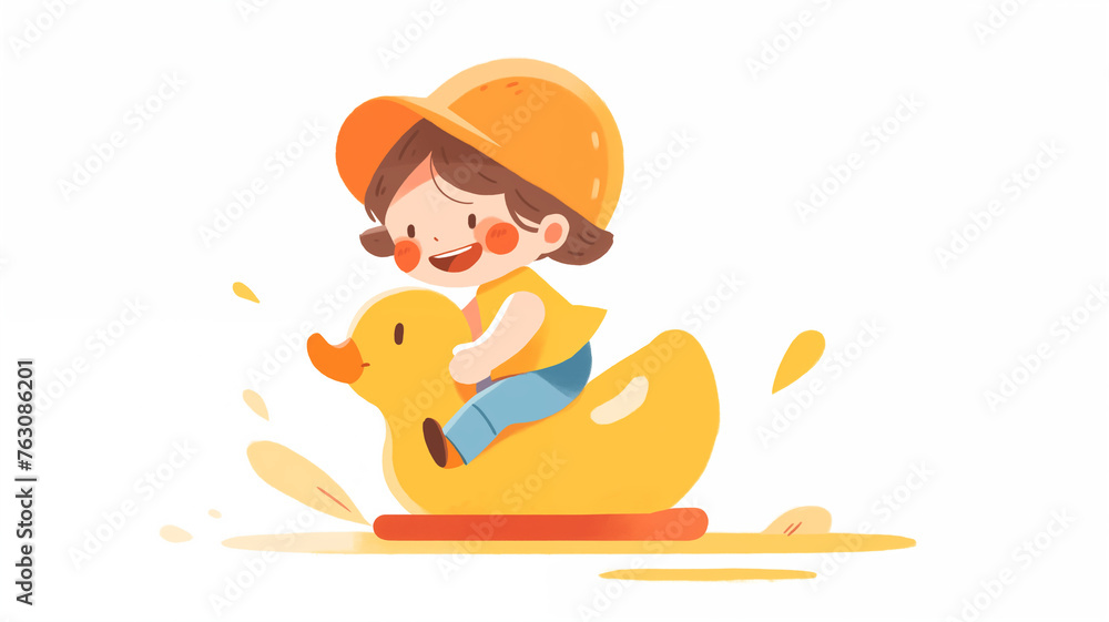 Hand drawn cartoon children's day illustration of a child riding a ...