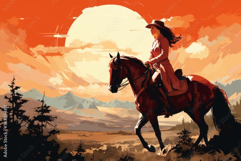 A painting depicting a noble lady elegantly riding sidesaddle on a ...