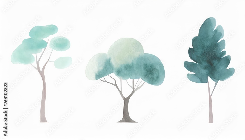 watercolor of tree side view isolated on white background for landscape ...