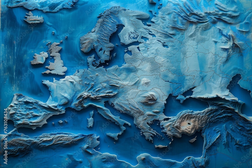Topographic map of Europe created in a layered paper cut style with ...