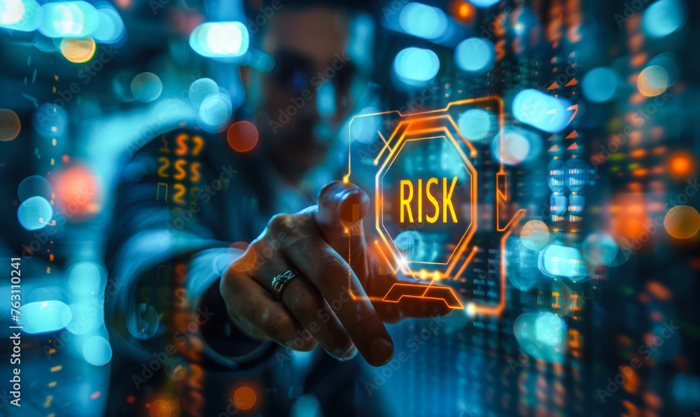 Person adjusts digital risk assessment slider, visually illustrating ...