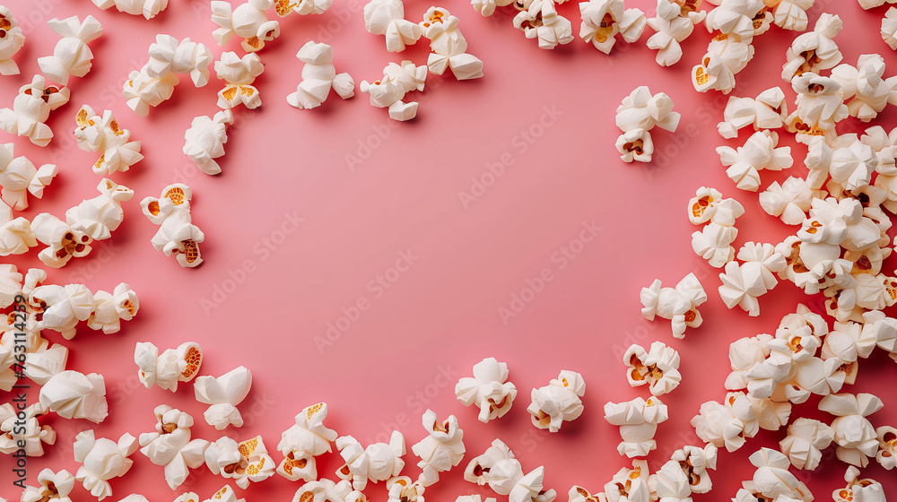 Top View Minimalistic White Popcorn on Red. Top view of white popcorn ...