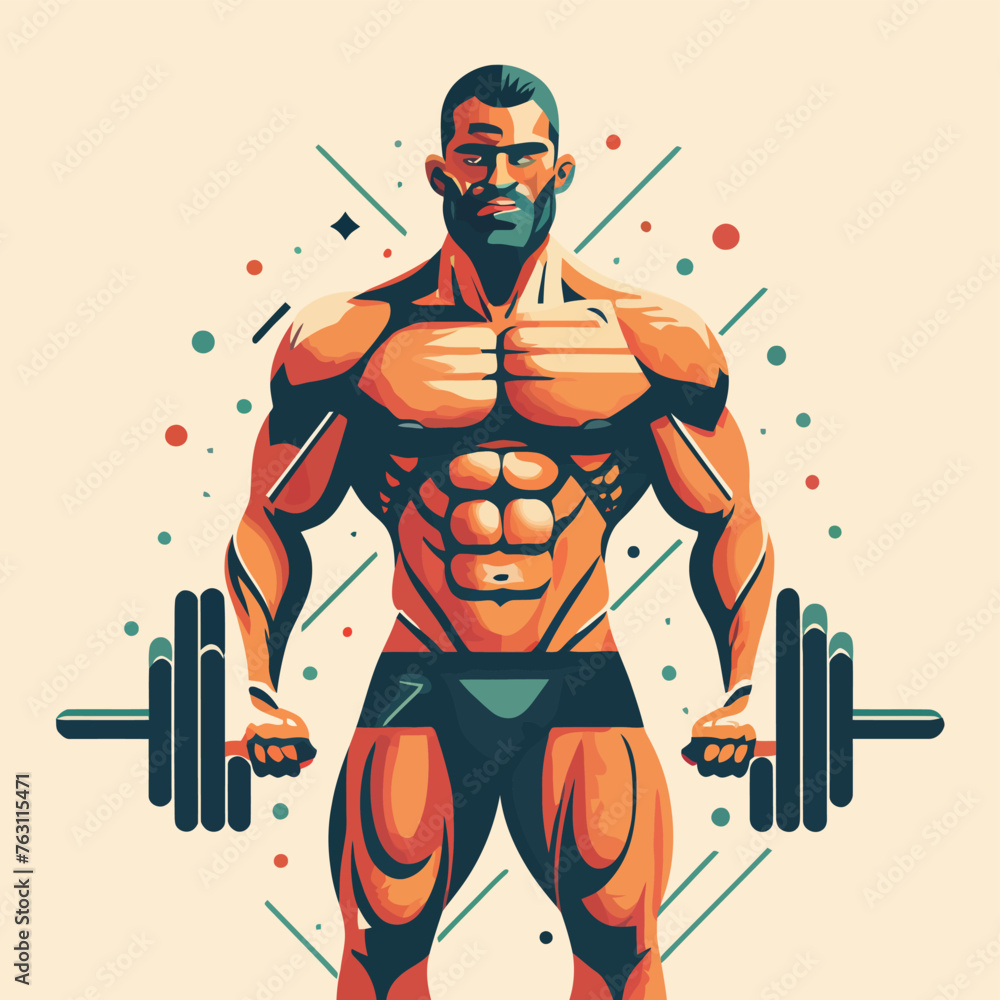 red white black modern style minimalist lines of a strong muscle pose ...