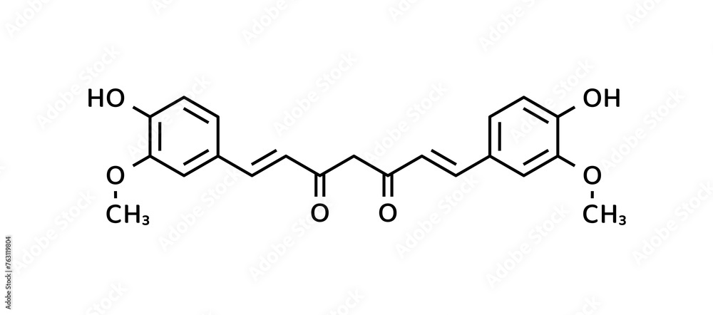 Chemical formula of curcumin turmeric. Skeletal structure of curcumin ...