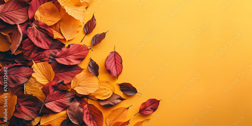 Autumn leaf background, fall color leaves backdrop banner empty space ...