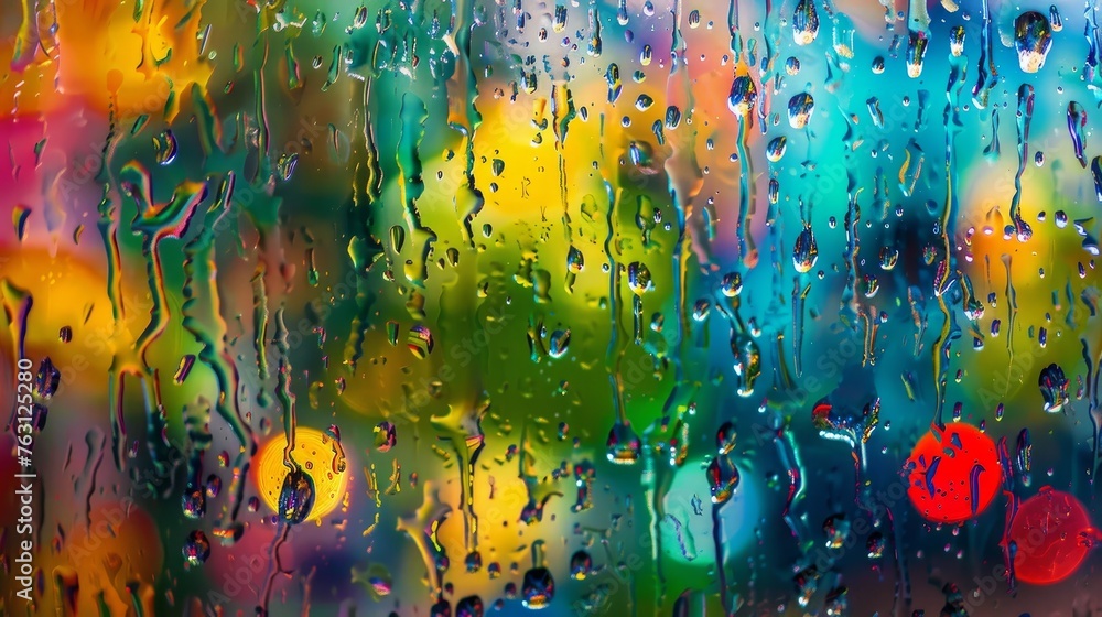 Abstract art of raindrops on a window. Creative beauty in nature, with ...