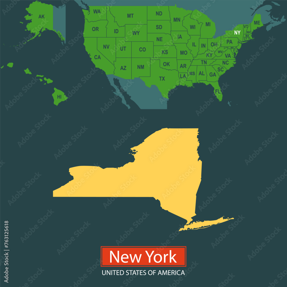 United States of America, New York state, map borders of the USA New ...