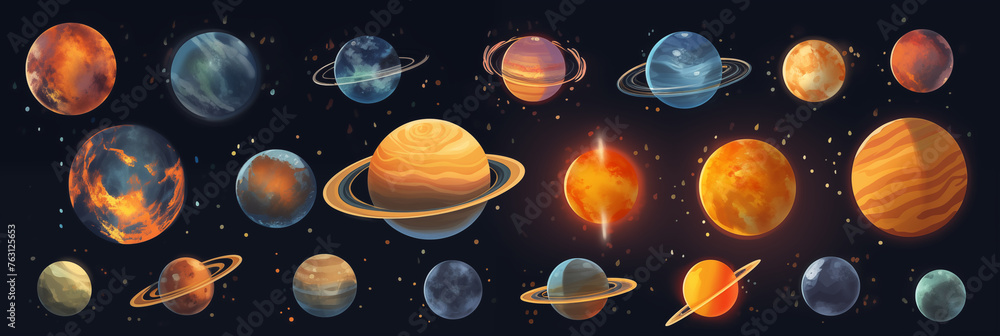 Vividly Illustrated Planets of the Solar System on a Dark Background ...