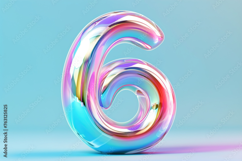 Colorful number six. Holographic gradient. 6 Years Old. Invitation for ...